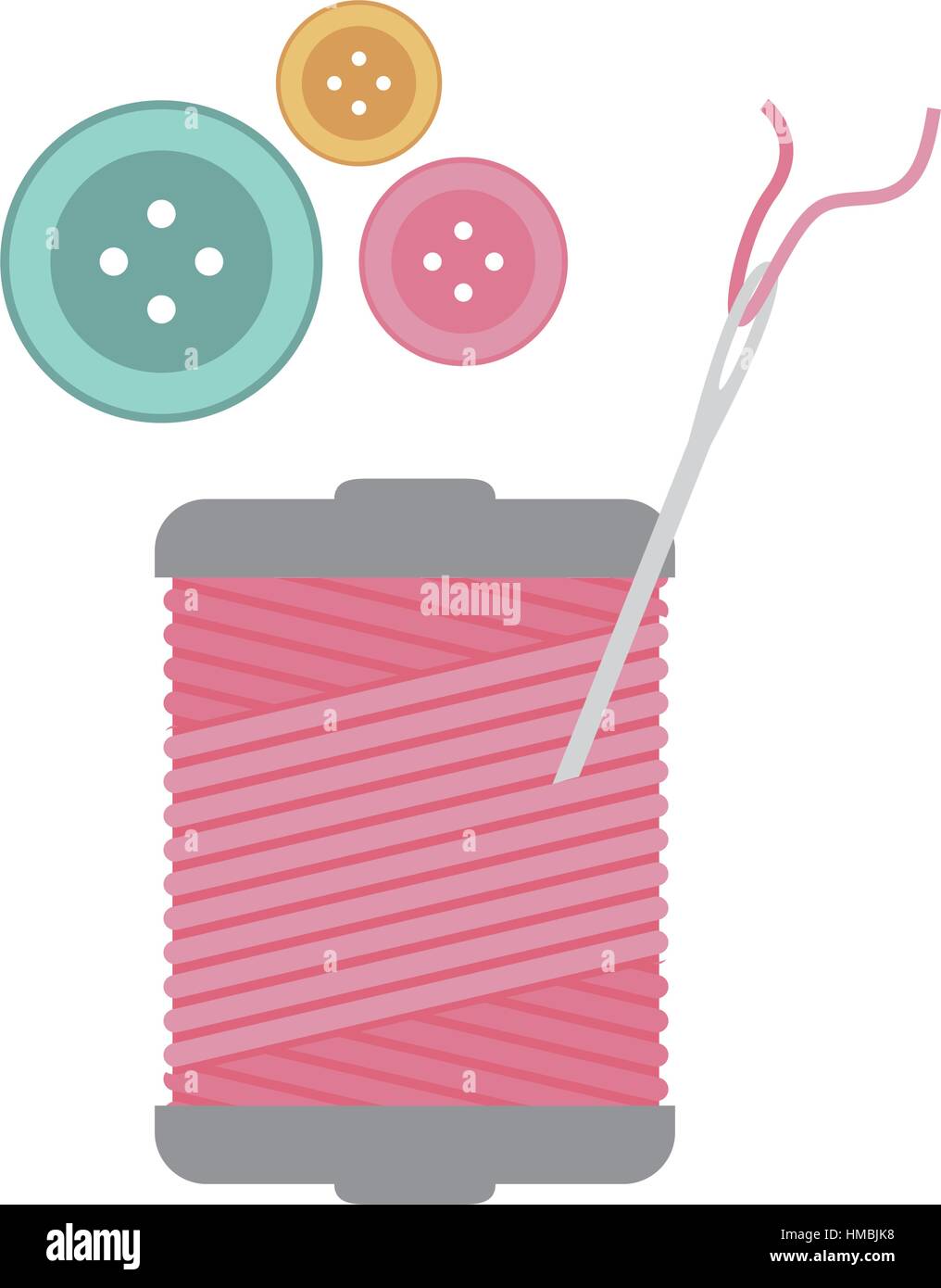 color silhouette with thread spool and sewing needle and buttons vector ...