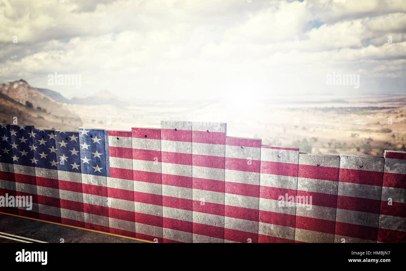 border barrier concept with usa flag 3d rendering image Stock Photo - Alamy