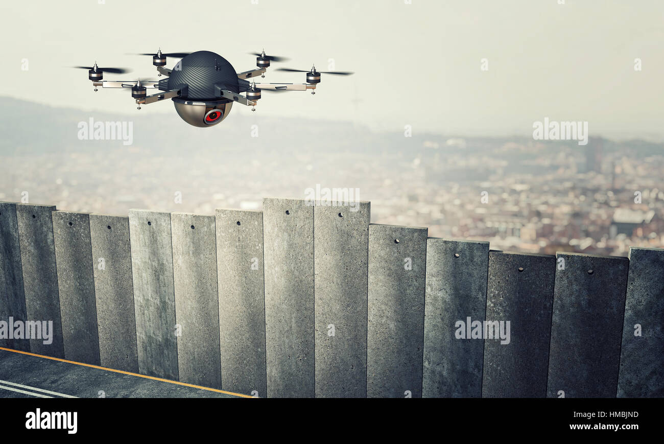 drone on border wall 3d rendering image Stock Photo - Alamy