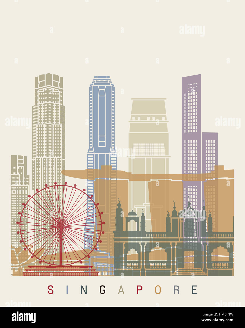 Singapore skyline poster in editable vector file Stock Photo - Alamy