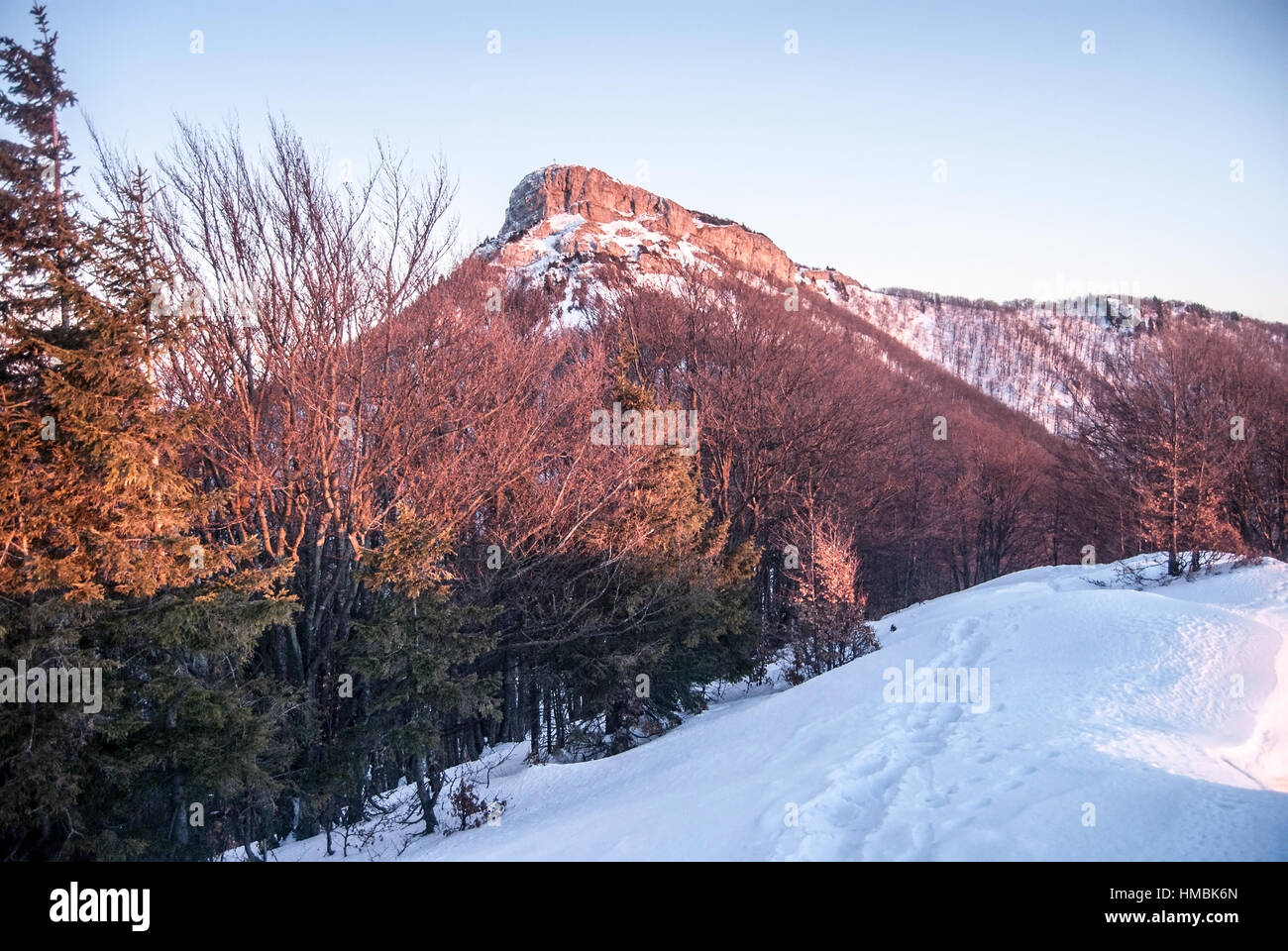 rocky limestone Klak hill from Maly Klak hill in winter Mala Fatra ...