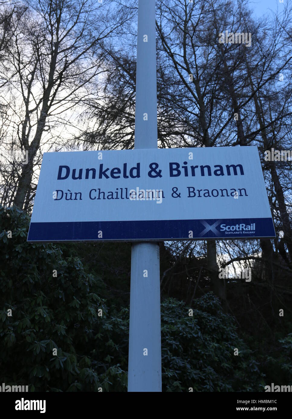 Dunkeld and Birnam Railway station sign Perthshire Scotland January ...