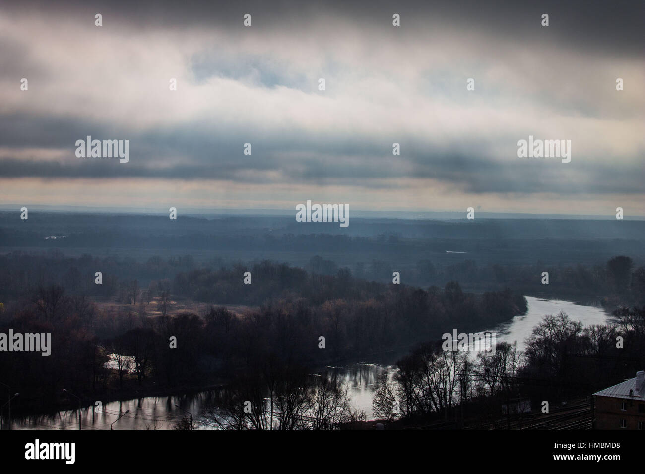 Autumn sky above the river Stock Photo - Alamy