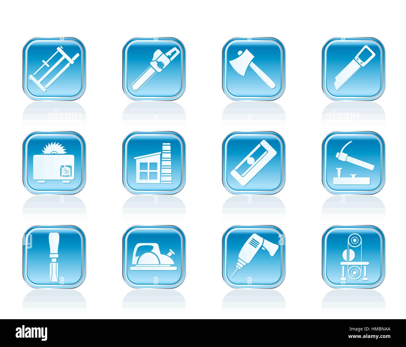 Woodworking industry and Woodworking tools icons Stock Vector Image ...