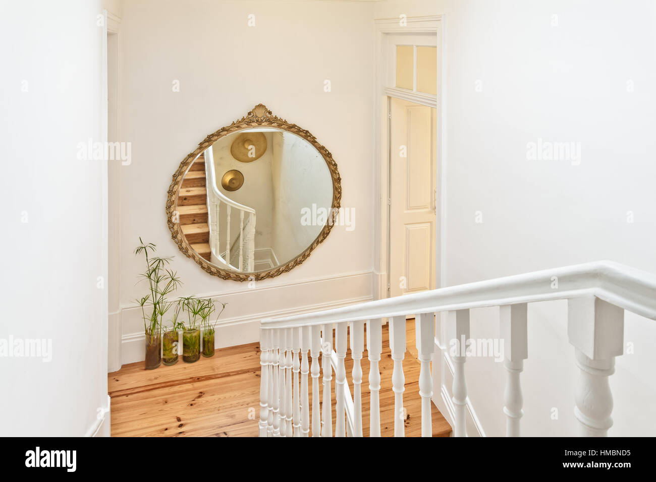 Beautiful Staircase With a Mirror Frame and Hardwood Floor Stock Photo ...