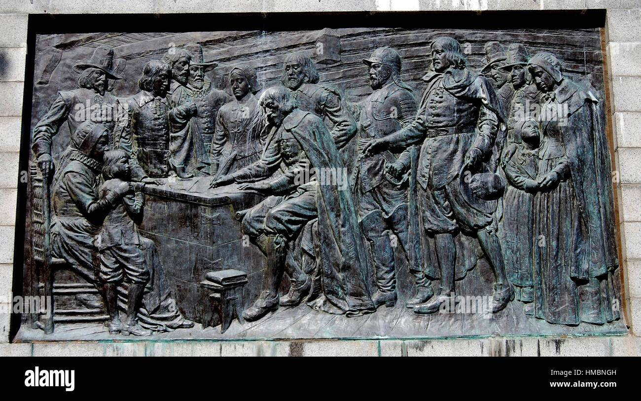 Provincetown, Massachusetts Bas relief panel on base of the Pilgrim ...