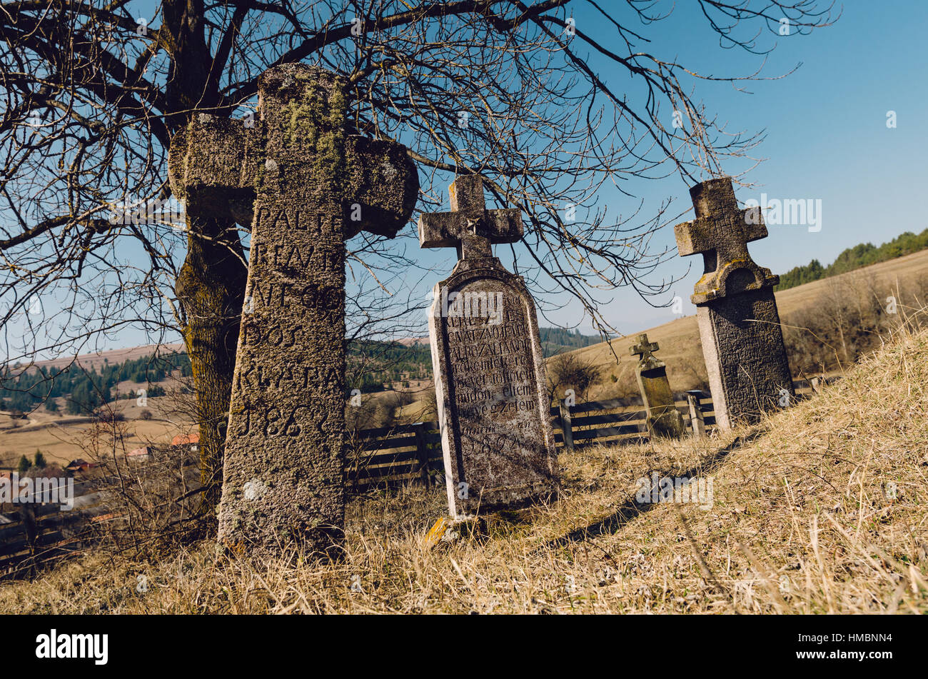 Cemetery in field Stock Photo - Alamy