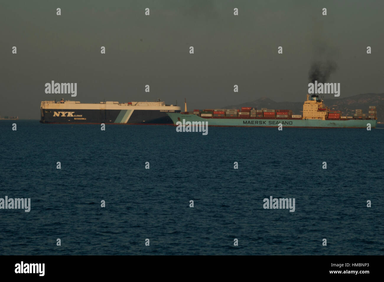 Cargo ship at Piraeus Athens harbour. Greece Stock Photo - Alamy