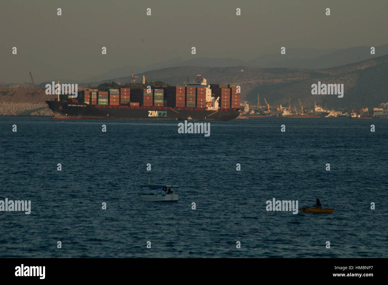 Cargo ship at Piraeus Athens harbour. Greece Stock Photo - Alamy
