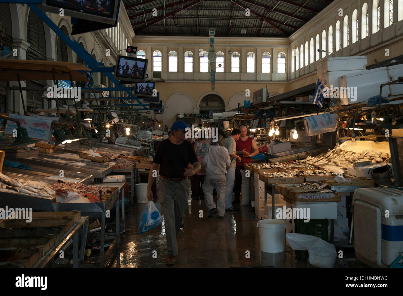 Fish hall of Kentriki Agora the central market, Athens, Greece, Europe ...