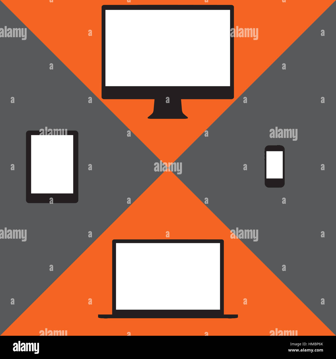 A selection of computer silhouettes on an orange and grey background ...