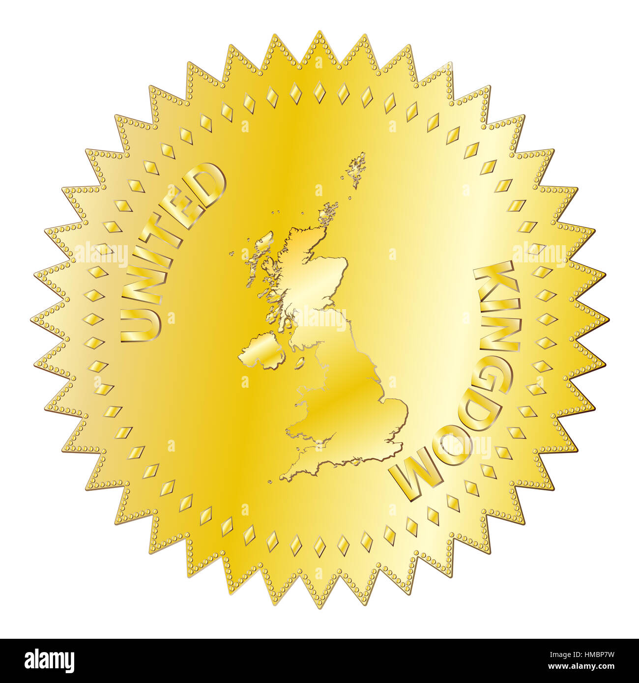 A textured UK gold seal of approval badge isolated on a white ...
