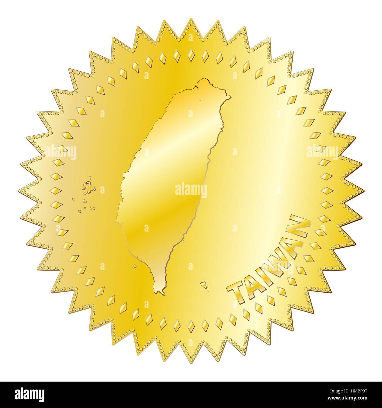A textured Taiwan gold seal of approval badge isolated on a white ...