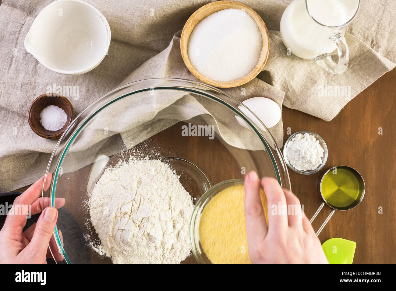 Step by step. Prepating traditional sweet cornbread from organic ...