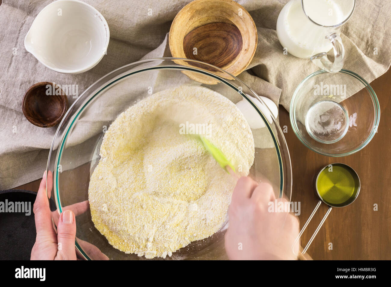 Step by step. Prepating traditional sweet cornbread from organic ...