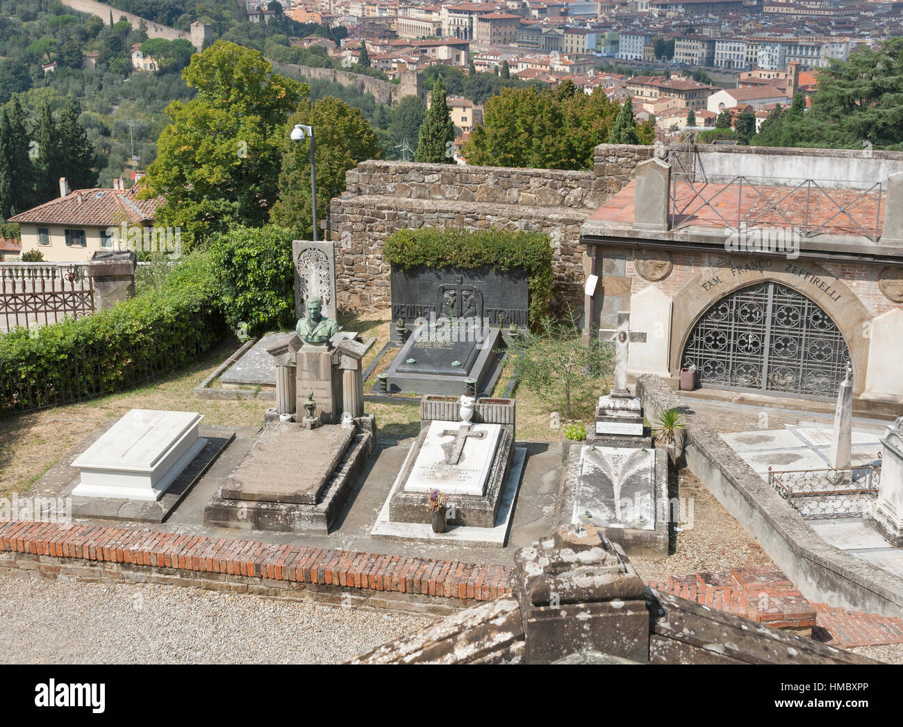 FLORENCE, ITALY - SEPTEMBER 09, 2014: Graves and tombs of old cemetery ...