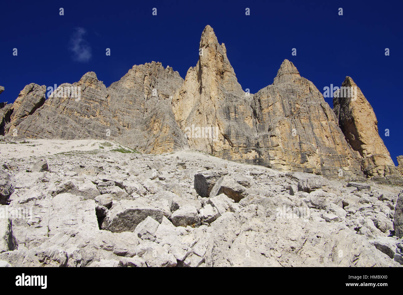 The famous "Spigolo Giallo", a difficult climb in Lavaredo Dolomites ...