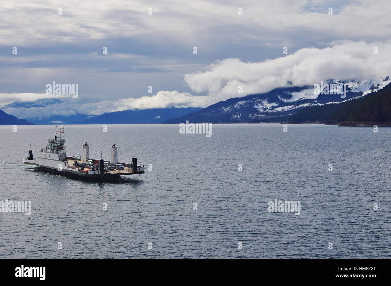 Ferry boat approaching Shelter bay dock, Arrow Lake. Canada Stock Photo ...