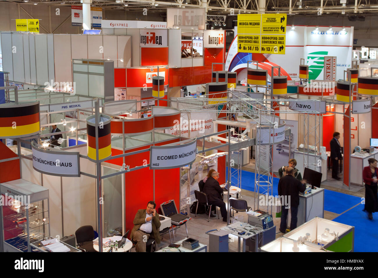 Kiev, Ukraine - October 13, 2011: Visitors visit booths at 20th ...