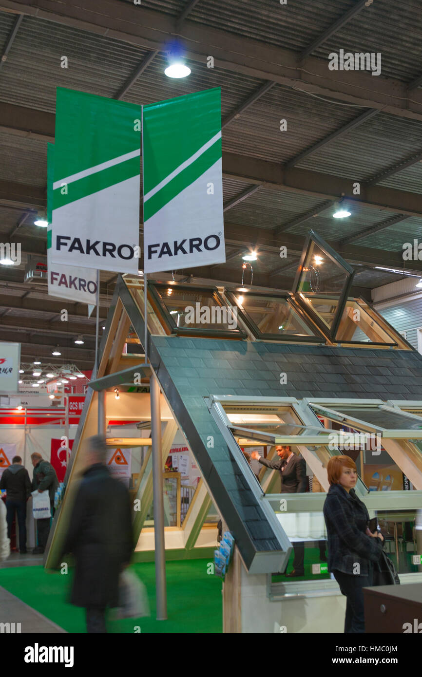 Kiev, Ukraine - March 30, 2012: Visitors visit Fakro Polish company ...