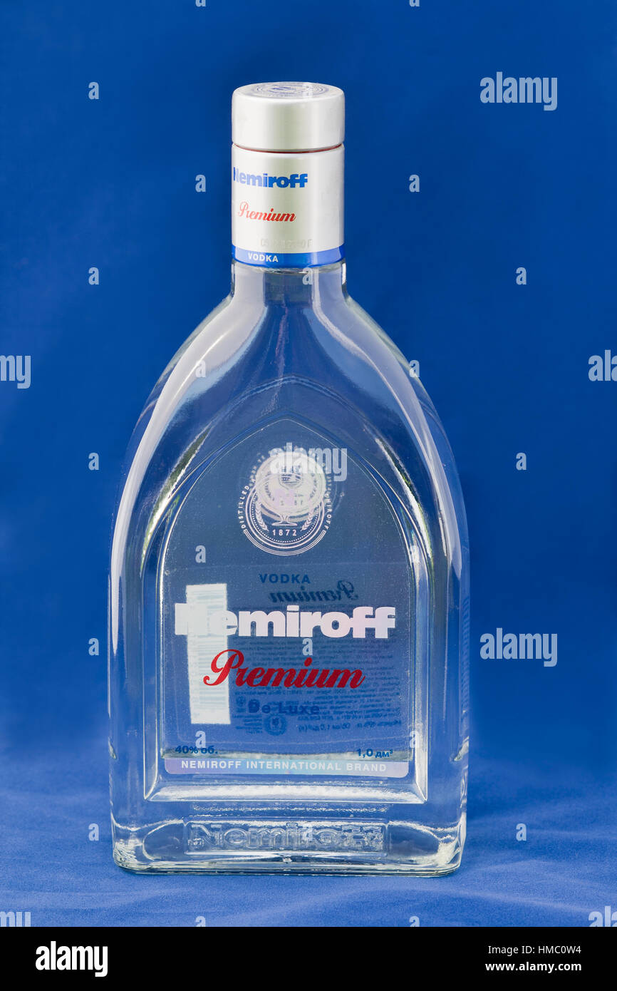 Kiev, Ukraine - April 30, 2012: Nemiroff Premium De Luxe vodka bottle ...