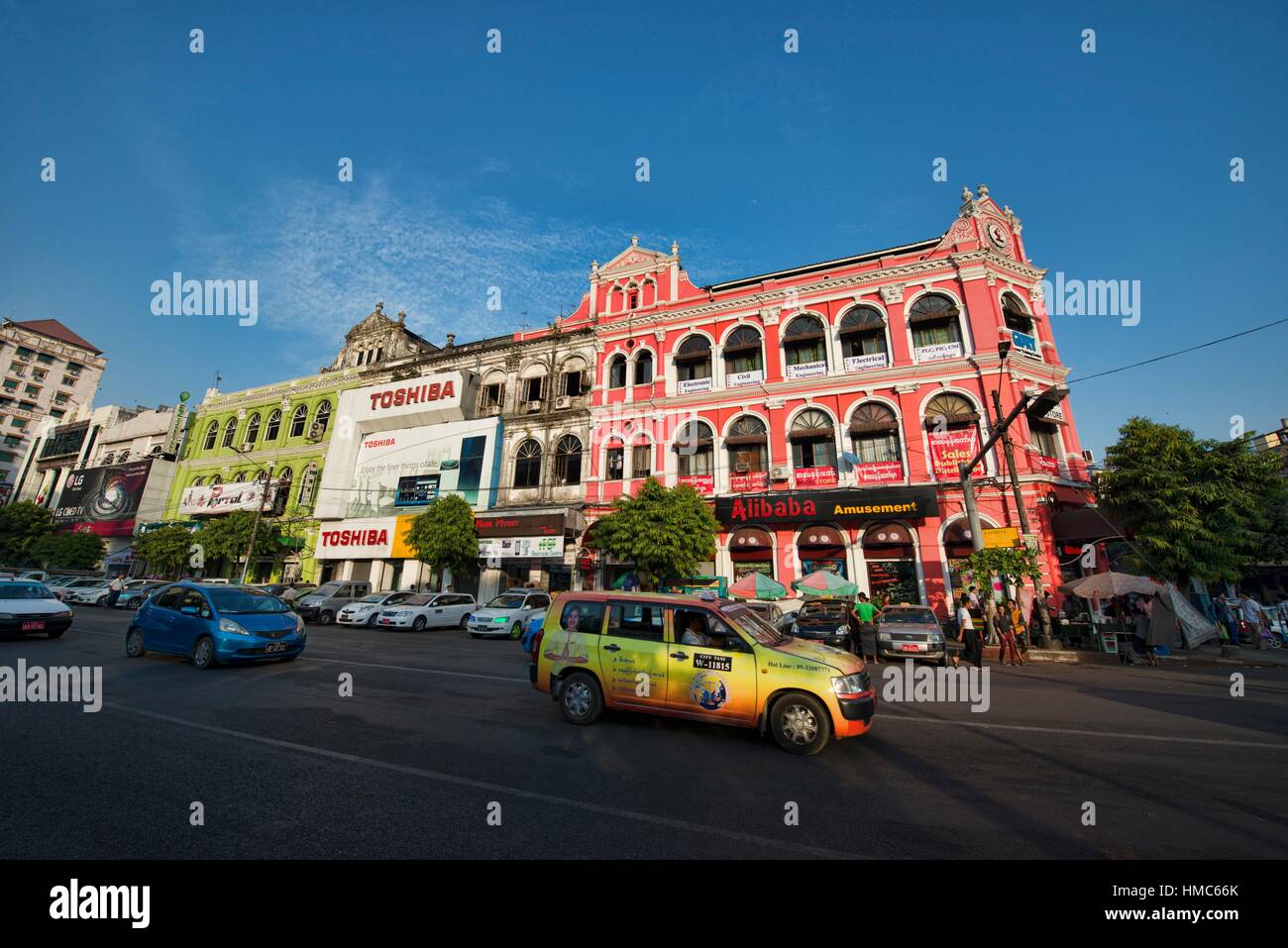 Colorful colonial buildings in yangon hi-res stock photography and ...