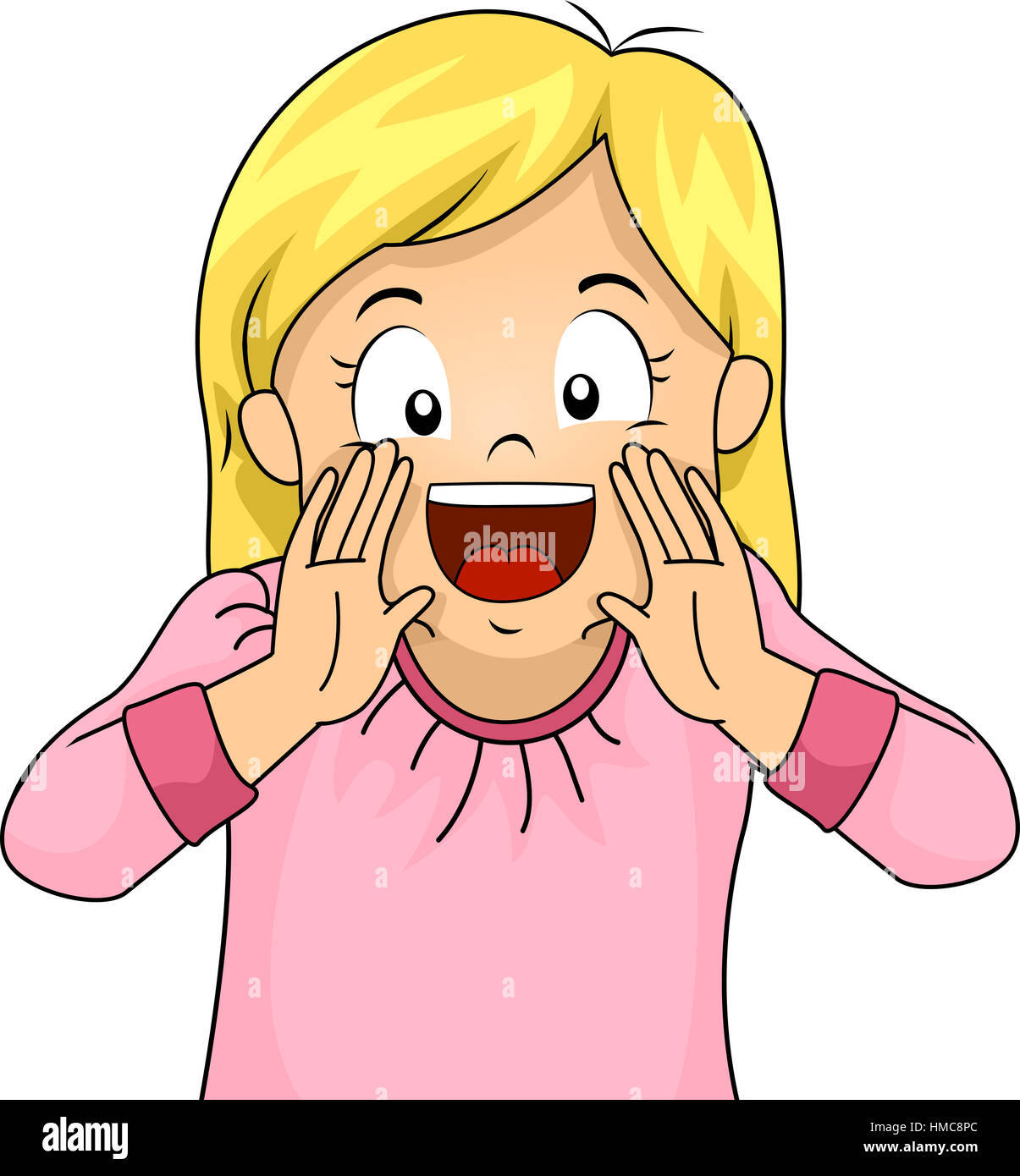 Illustration of a Little Girl Shouting Happily Stock Photo - Alamy