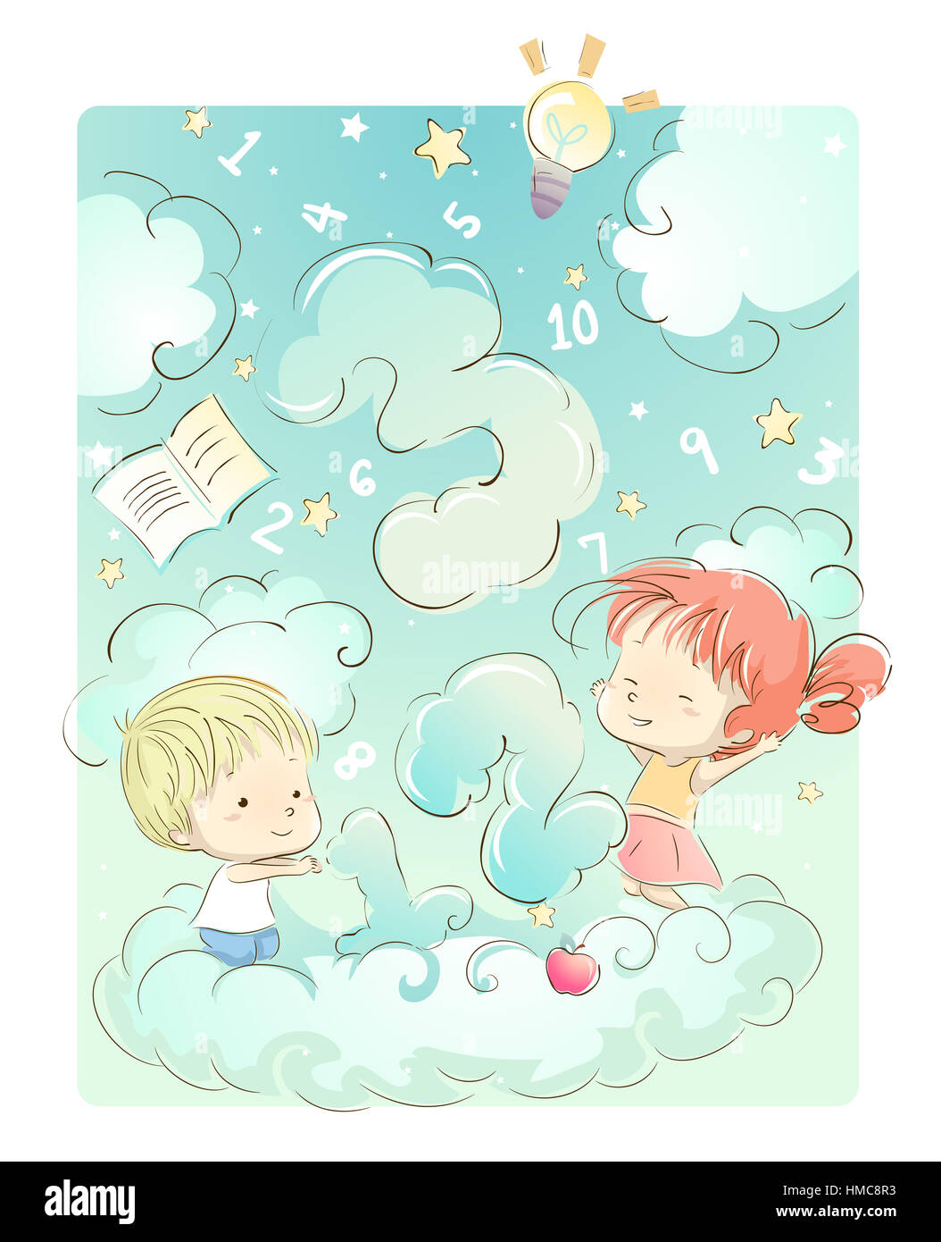 Whimsical Illustration of Kids Playing with Number Shaped Games Stock ...