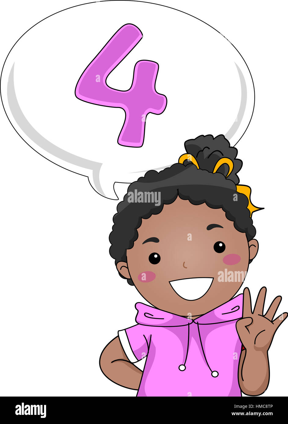 Illustration of a Little Girl Gesturing the Number 4 Stock Photo - Alamy