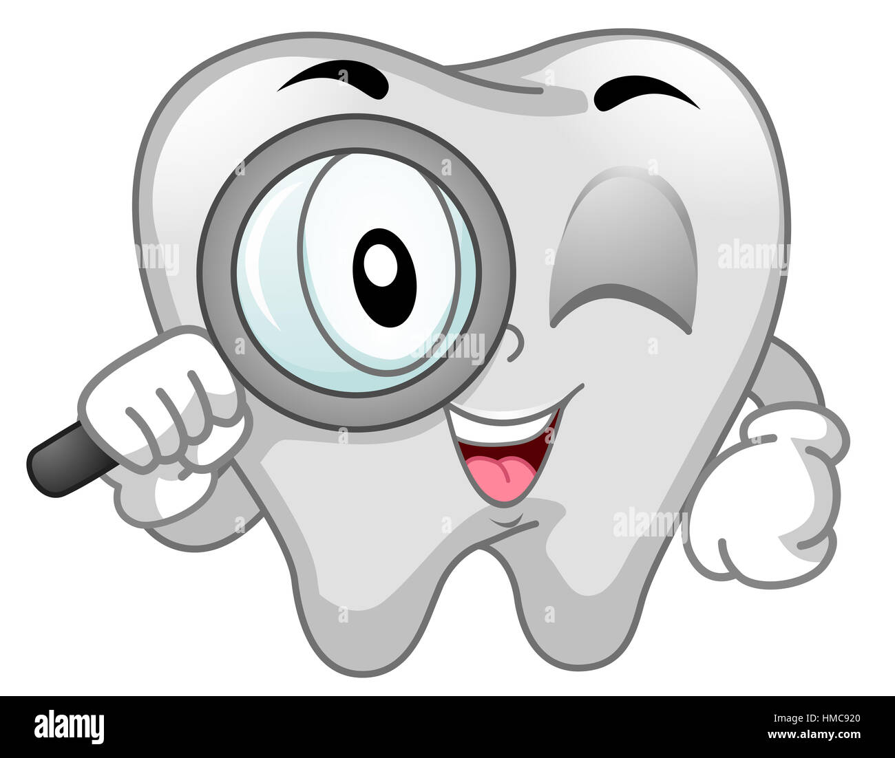 Mascot Illustration of a Clean White Human Tooth Holding a Magnifying ...