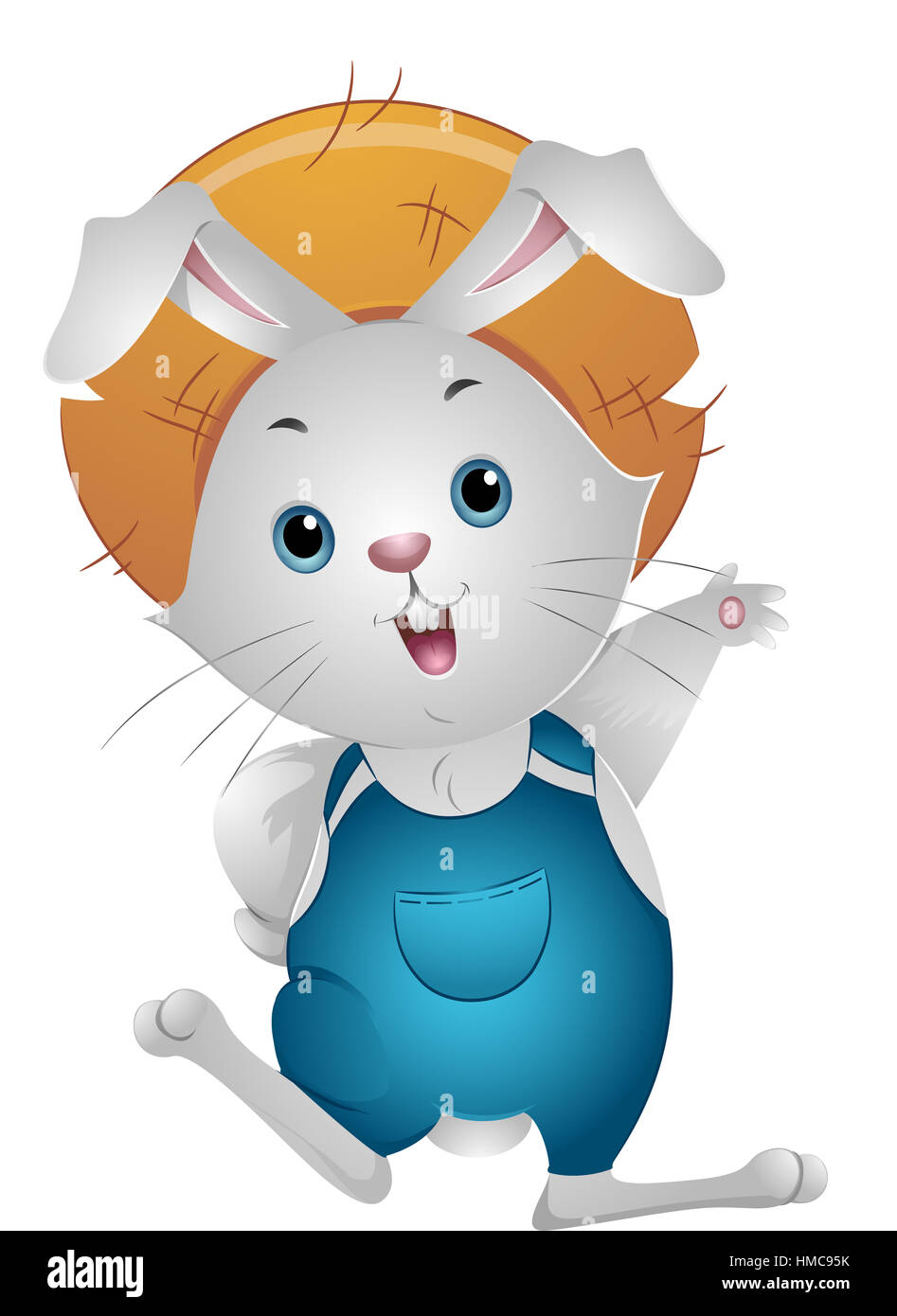 Farming Mascot Illustration of a Rabbit in Jumper and Straw Hat Waving ...