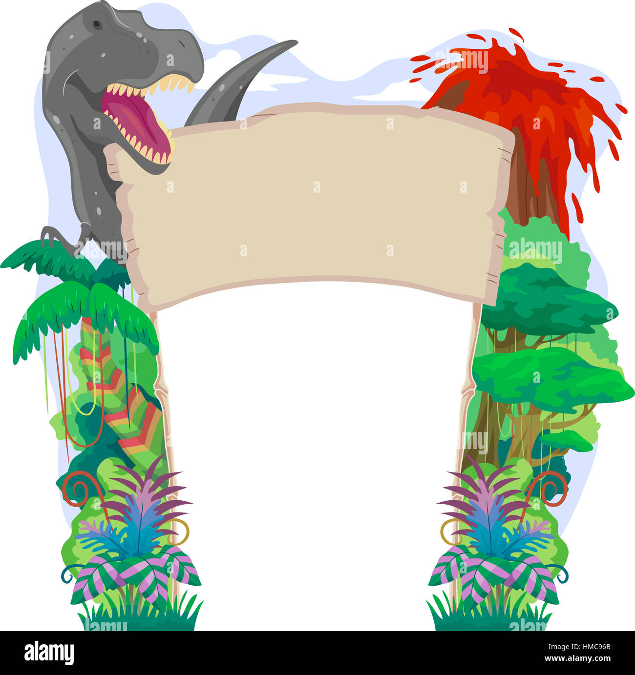 Banner Illustration with a Prehistoric Theme Featuring a T Rex, an ...