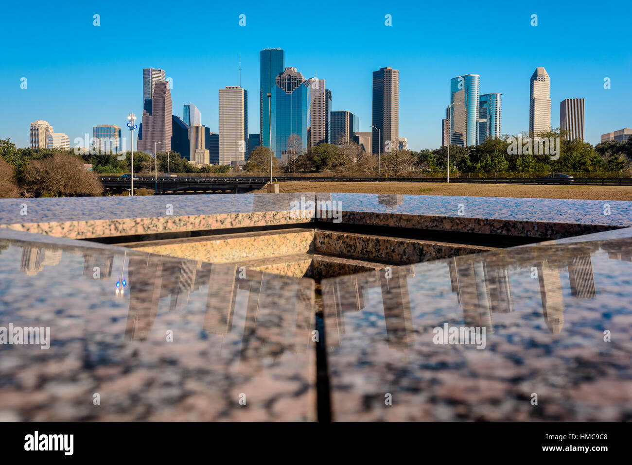 A view of downtown Houston from Houston Police Officer's Memorial Stock ...