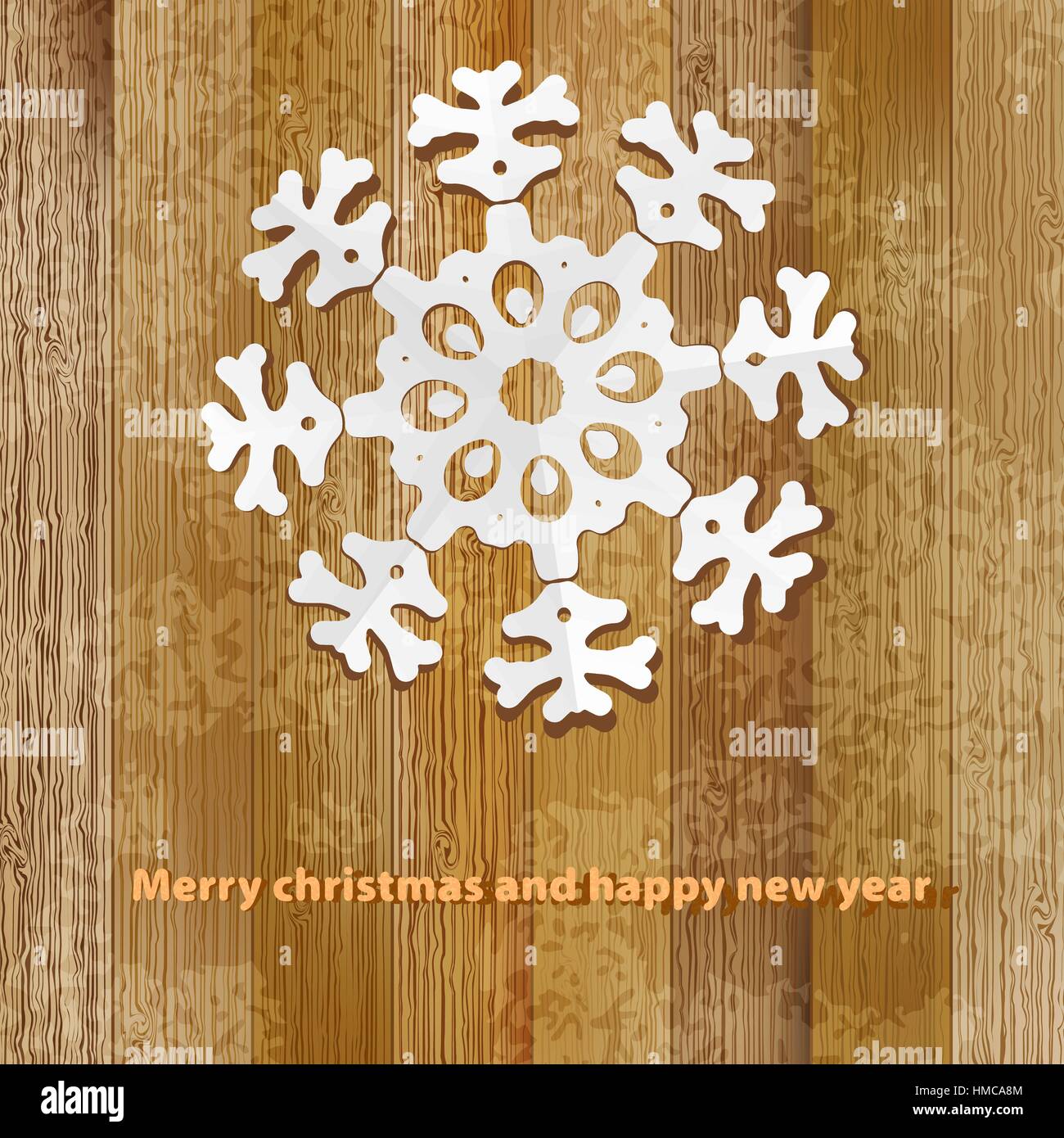 White paper christmas snowflake on a wood background. + EPS8 vector ...