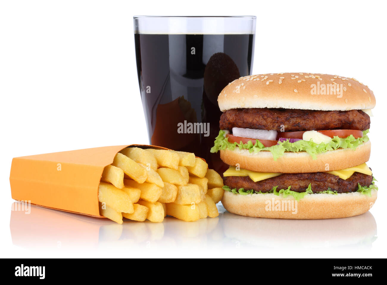 Double cheese burger fries cola Cut Out Stock Images & Pictures - Alamy
