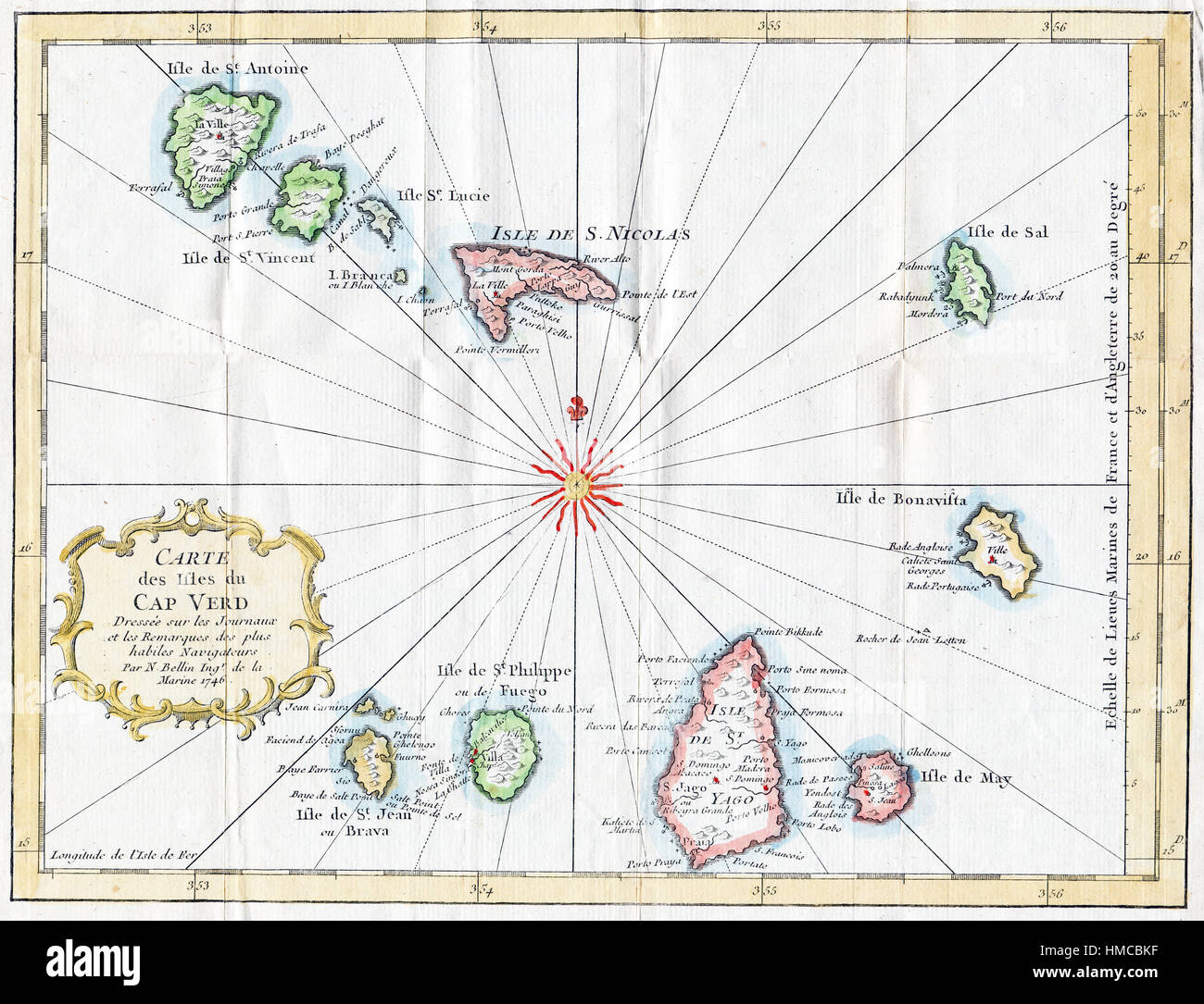 1757 Attractive Bellin Map of Cape Verde Islands Stock Photo - Alamy