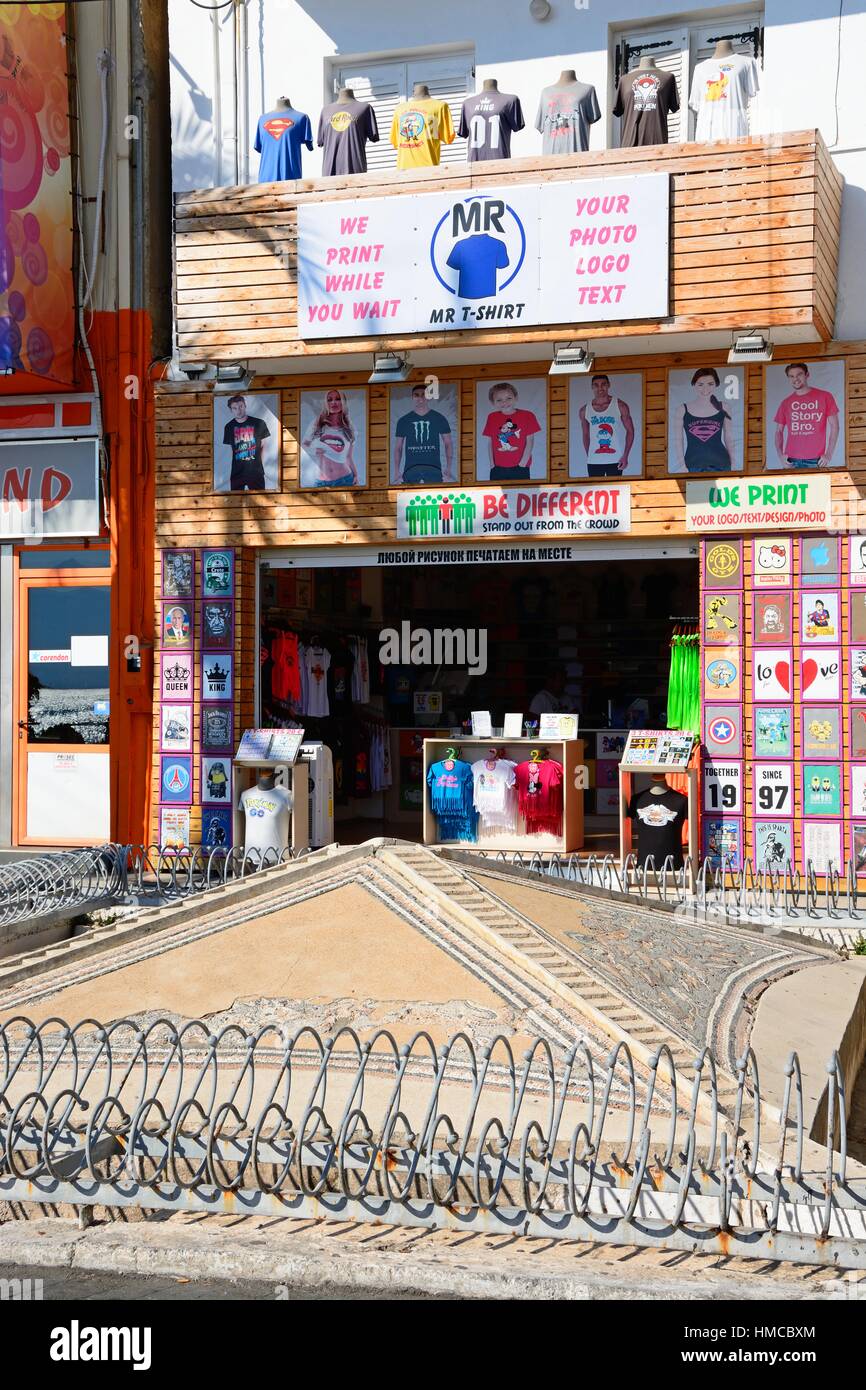 View of the Roman Sarakino fountain along the waterfront with tourist ...