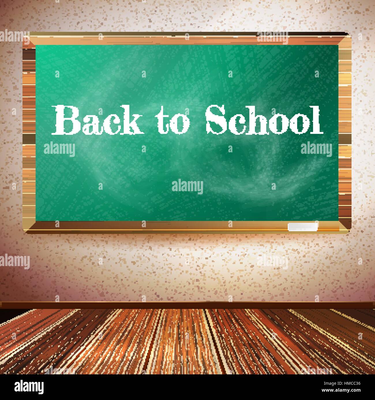 Green school chalkboard in wooden interior with Back to School text ...