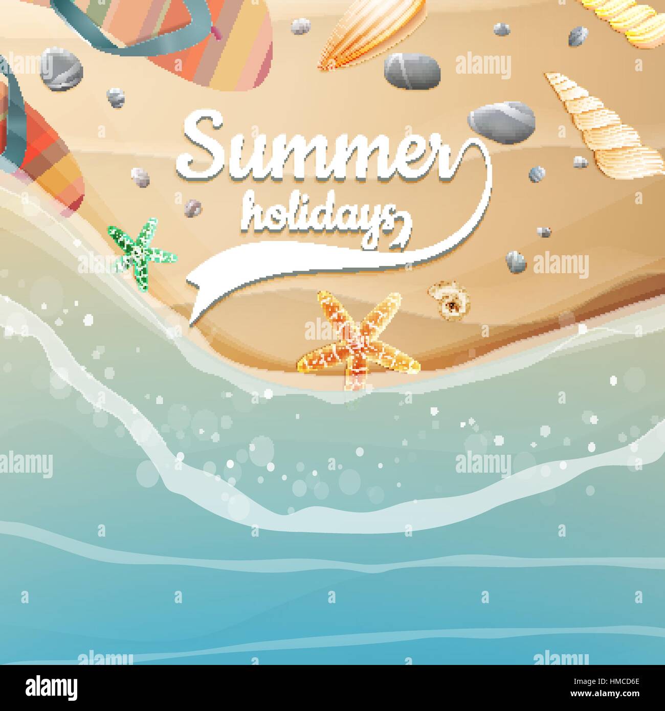 Sea shells, starfish on the beach. Summer holidays. plus EPS10 vector ...