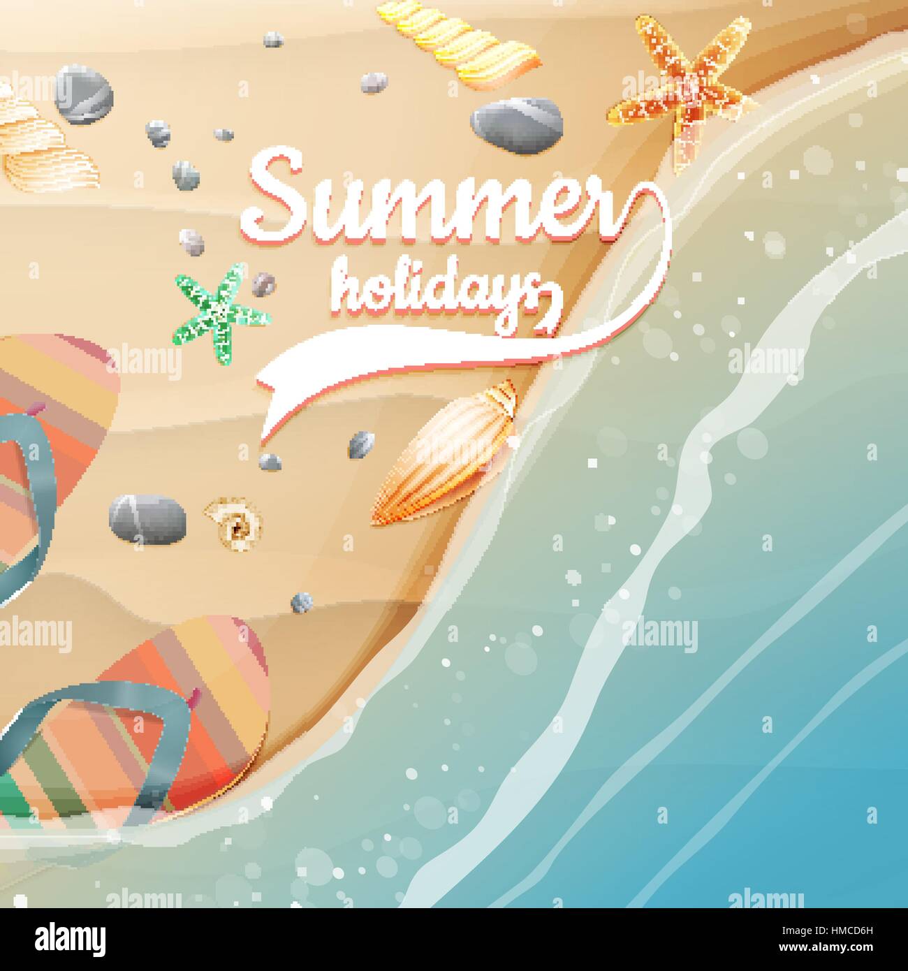 Sea shells, starfish on the beach. Summer holidays. plus EPS10 vector ...