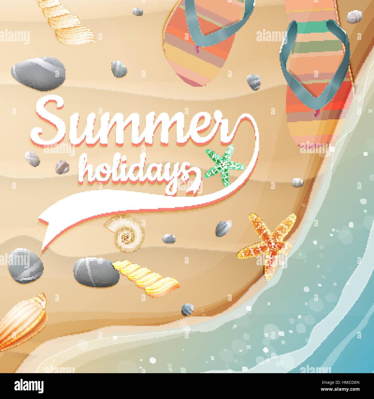 Sea shells, starfish on the beach. Summer holidays. plus EPS10 vector ...