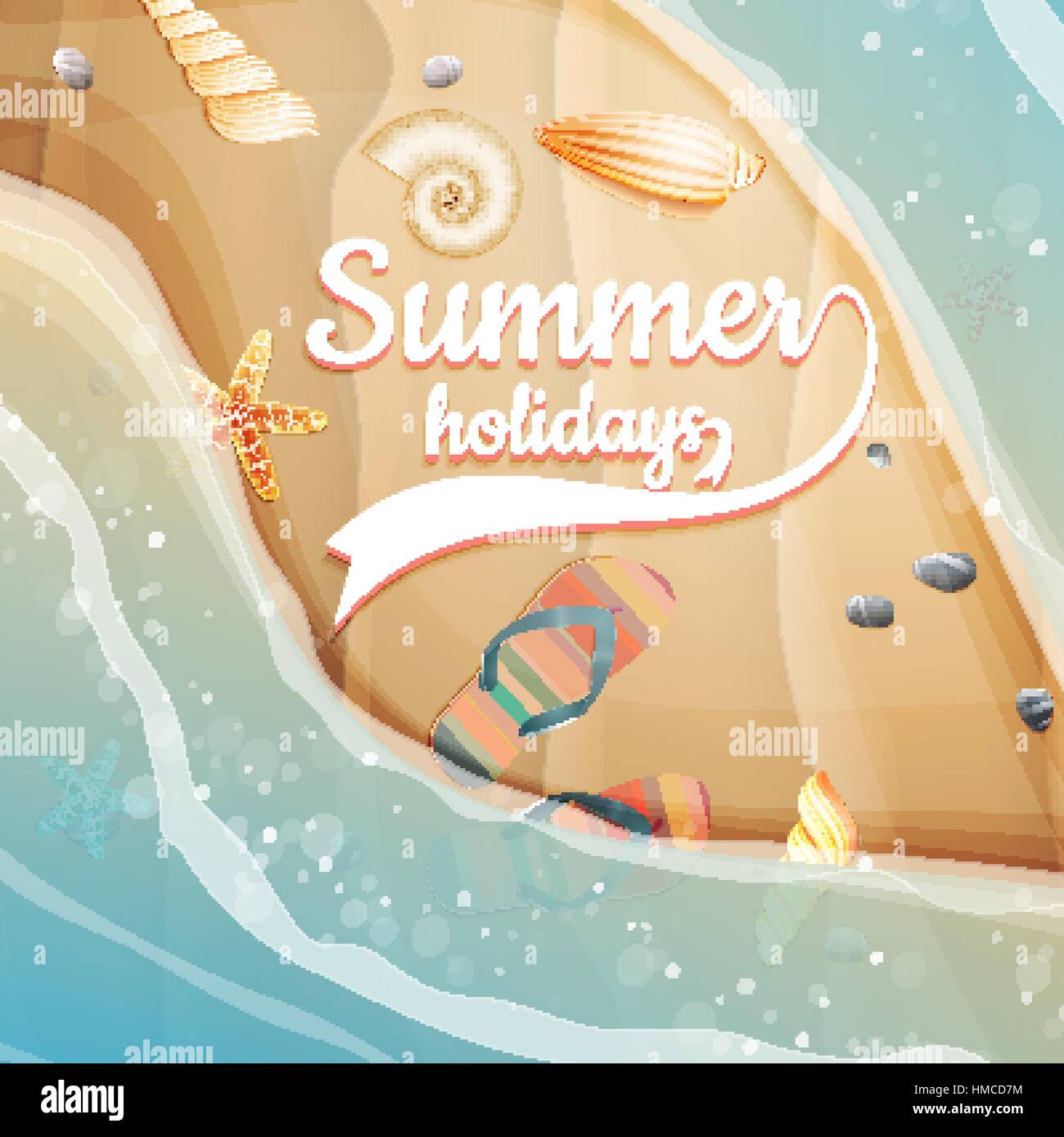 Sea shells, starfish on the beach. Summer holidays. plus EPS10 vector ...