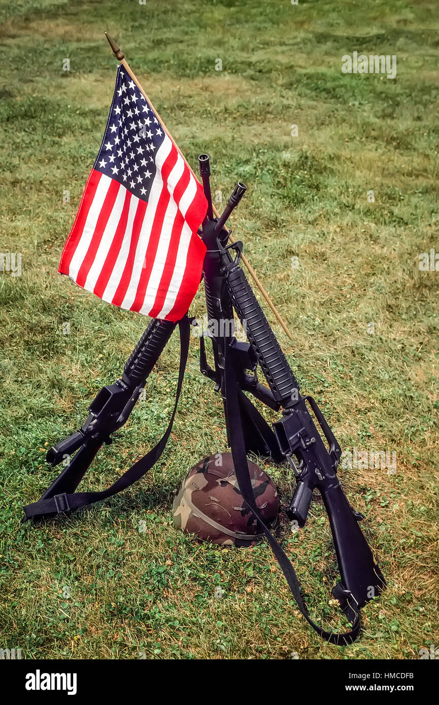 Patriotic symbolism memorial to fallen military made of a small ...