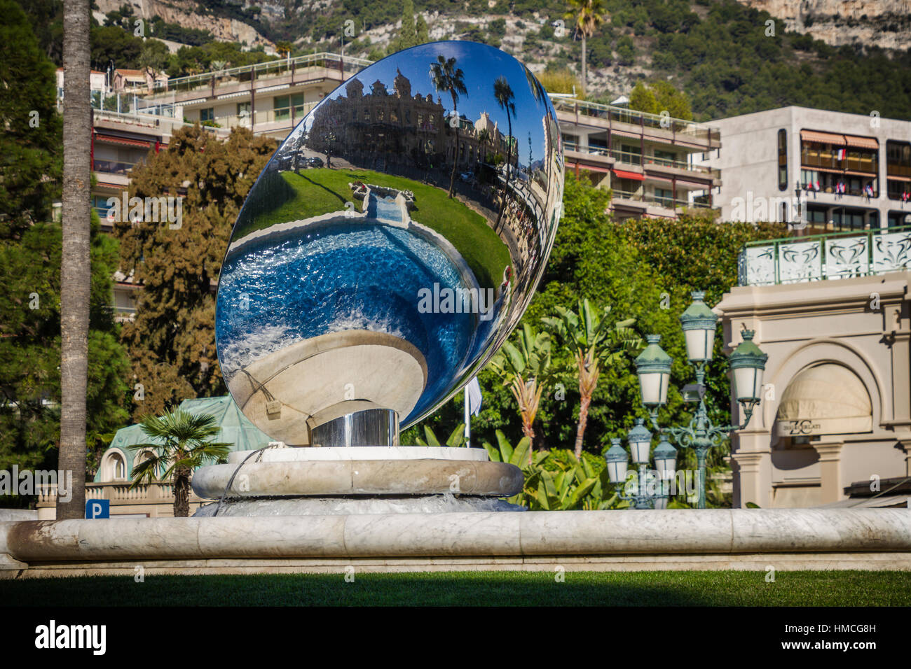 Sky Mirror Sculpture above fountain, Place du Casino, Monte Carlo ...