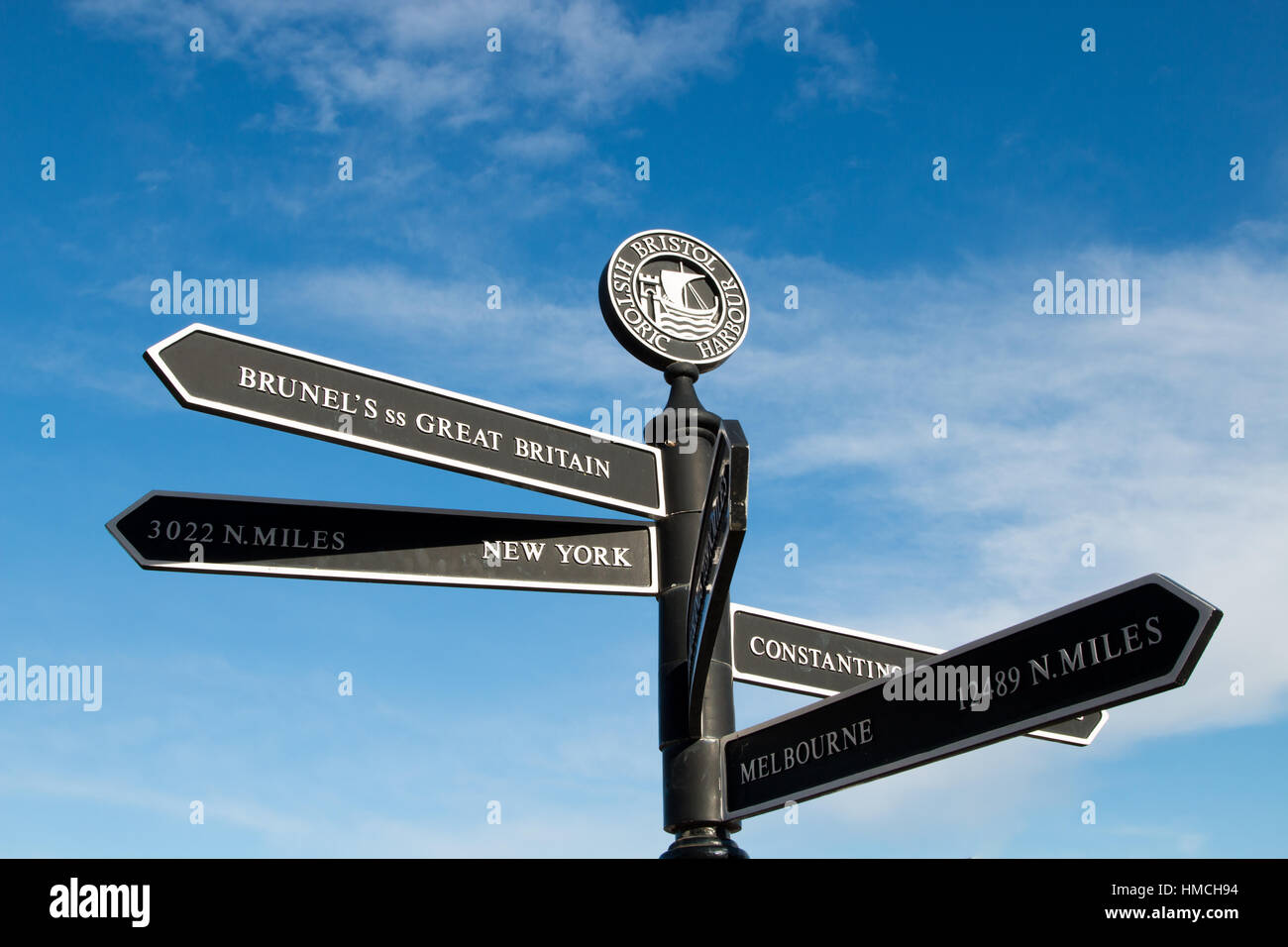 BRISTOL: A tourist signpost at the SS Great Britain. Indicating ...