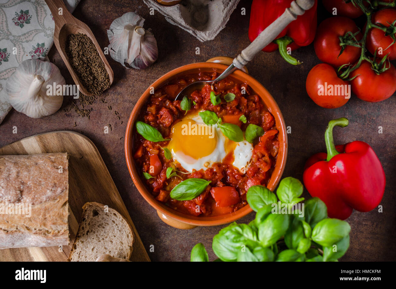 Shakshuka simple and delicious, cheap but very tasty food! Stock Photo ...