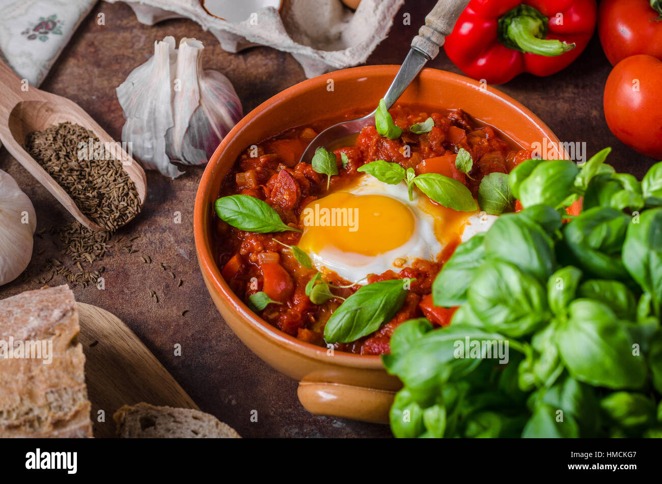 Shakshuka simple and delicious, cheap but very tasty food! Stock Photo ...