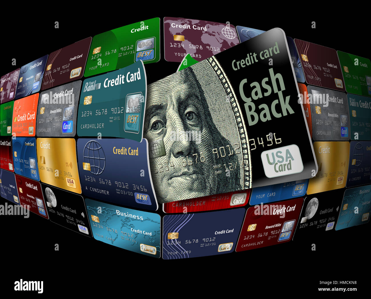 A wall of credit cards to be shaped in many ways all isolated on ...