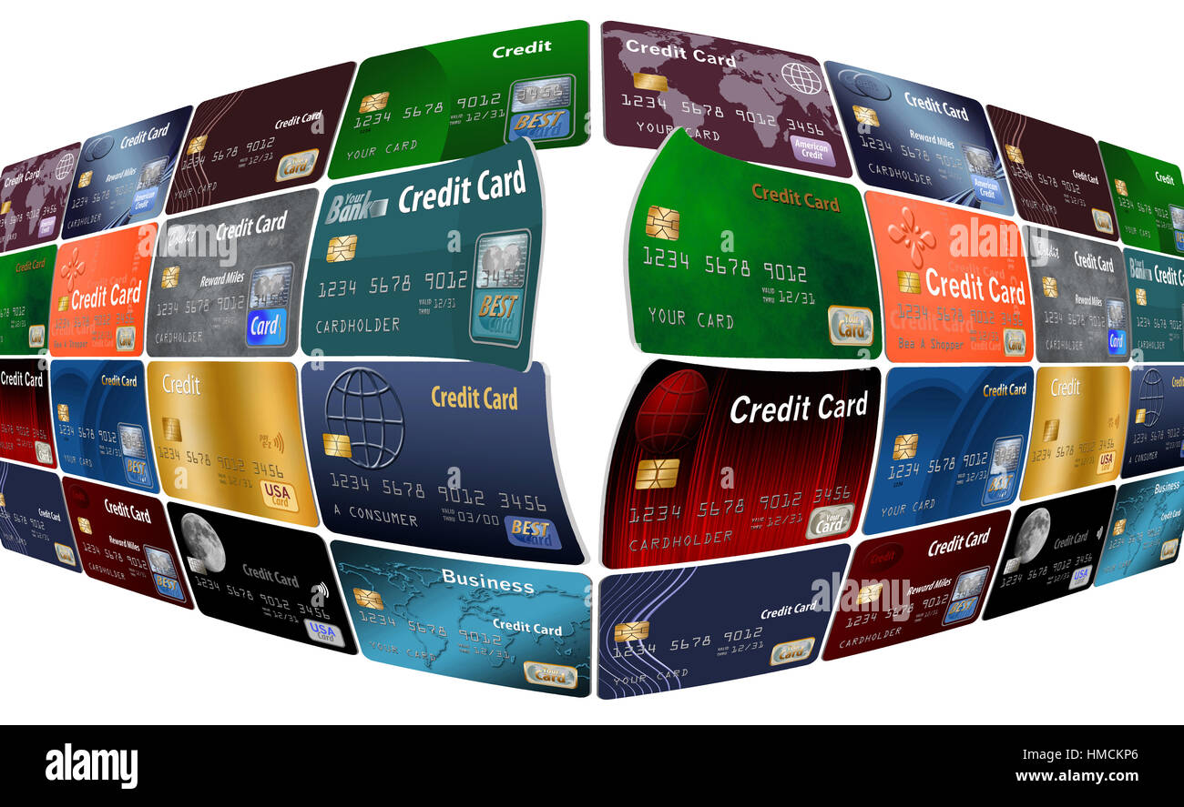 A wall of credit cards to be shaped in many ways all isolated on ...
