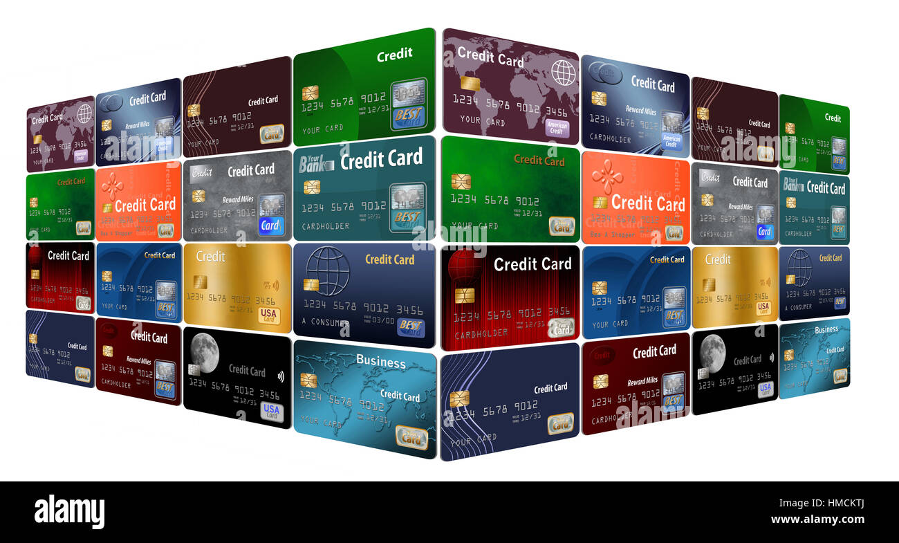 A wall of credit cards to be shaped in many ways all isolated on ...